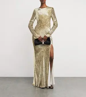 SELF-PORTRAIT Metallic Leopard Spot Maxi Dress