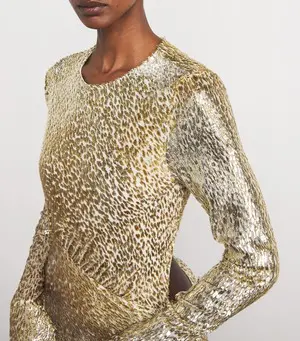 SELF-PORTRAIT Metallic Leopard Spot Maxi Dress