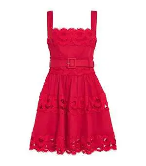 SELF-PORTRAIT Lace-insert Belted Mini Dress