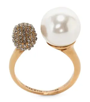 Alexander McQueen Faux Pearl And Skull Ring - Blue