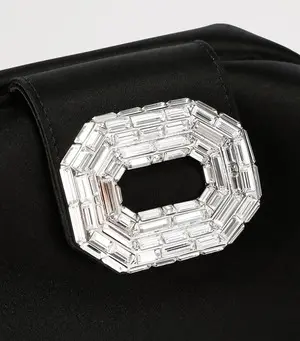 Amina Muaddi Satin Camelia Clutch Bag - Black