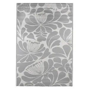 NORTHLIGHT 4' X 6' And Off White Floral Rectangular Outdoor Area Rug - Gray