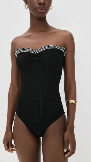 Hunza G Smocked Gingham One-piece Swimsuit - Black/black