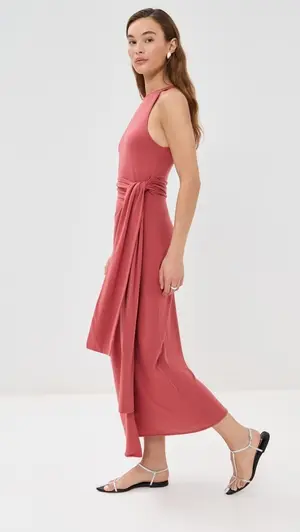 Another Tomorrow Sarong Tie Dress - Rhubarb