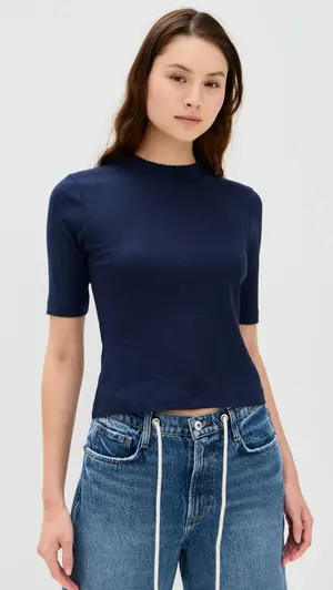 LE BOP Ada Pointelle Tee - Navy