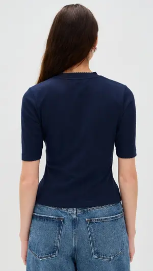LE BOP Ada Pointelle Tee - Navy