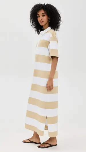 LE BOP Nell Polo Maxi Dress - Khaki/white