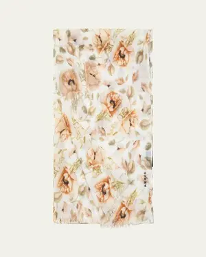 Akris Anemone Print Fringe Cashmere Scarf
