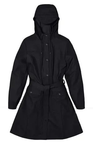 Rains Curve Waterproof Belted Jacket - Black