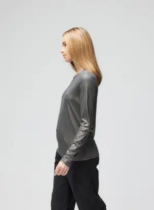 Majestic Filatures Lyocell Cotton Metallic Long Sleeve Crewneck