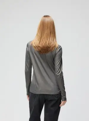 Majestic Filatures Lyocell Cotton Metallic Long Sleeve Crewneck