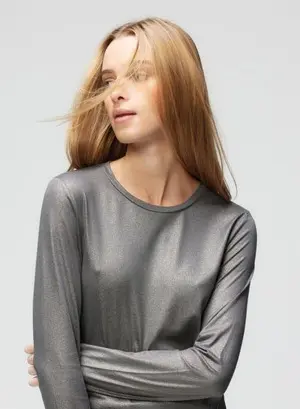 Majestic Filatures Lyocell Cotton Metallic Long Sleeve Crewneck