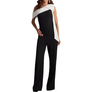 Tadashi Shoji Bow One-shoulder Crepe Jumpsuit - Black/ White