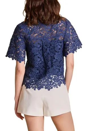 Endless Rose Lace Collar Shirt - Navy