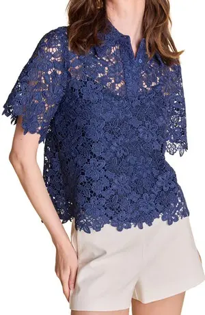 Endless Rose Lace Collar Shirt - Navy