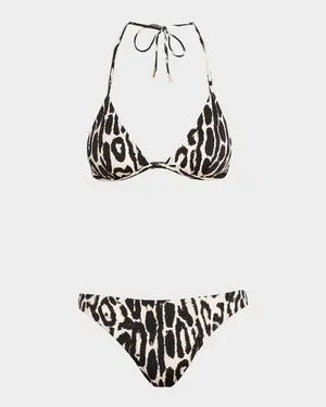 TOM FORD Ocelot Print Jersey Triangle Bikini - Desert & B