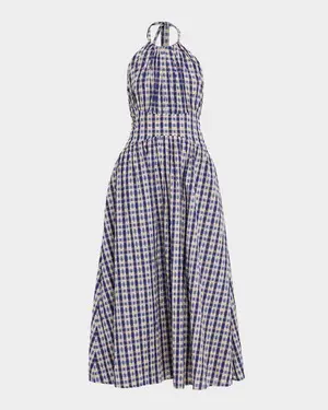Rosie Assoulin In The Name Of Love Halter Midi Dress - Navy Check