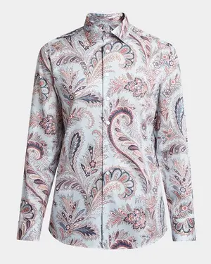 Etro Cotton Multi-paisley Dress Shirt - Print On Pale Blue B
