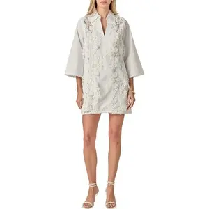English Factory Lace Trim Mini Shirtdress - White