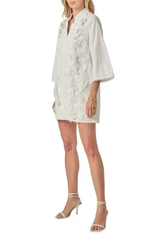 English Factory Lace Trim Mini Shirtdress