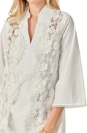 English Factory Lace Trim Mini Shirtdress
