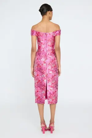 Theia Chantel Off-shoulder Floral Jacquard Dress