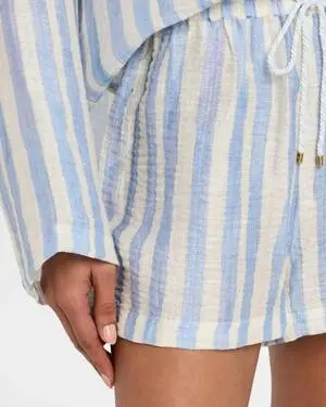 MARIE OLIVER Striped Wide-leg Beach Shorts - Agua