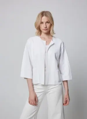 Majestic Filatures Linen Open Cardigan Jacket - Blanc