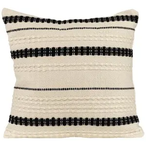 NORTHLIGHT 20" And Black Handloom Woven Outdoor Square Throw Pillow - White