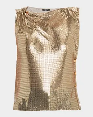 Versace Metal Mesh Draped Top - Gold
