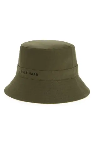 Cole Haan Embroidered Reversible Cotton Bucket Hat - Olive/ Beige