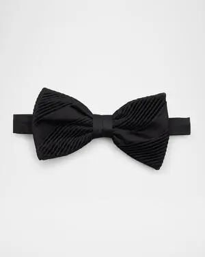 Stefano Ricci Pleated Silk Bow Tie Black