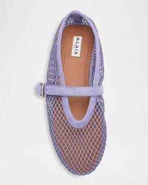 Alaïa Mesh And Suede Mary Jane Ballerinas Lilas