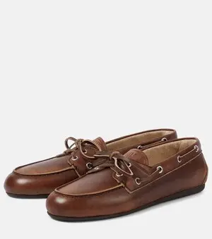 Miu Miu Leather Boat Shoes - Brown