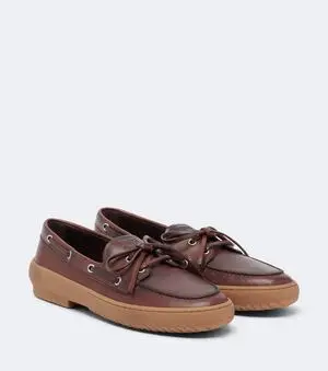 Miu Miu Leather Boat Shoes - Brown