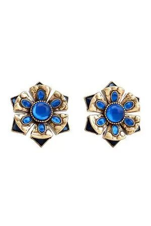 KENNETH JAY LANE Antique Sapphire Cabochon Earrings - Gold