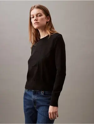 Calvin Klein Relaxed Monogram Crewneck Sweater - Black