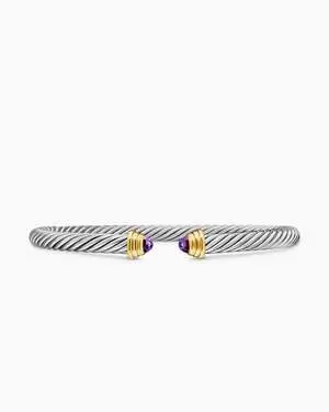 David Yurman Cable Bracelet In Sterling Silver And 14k Yellow Gold With - Amethyst