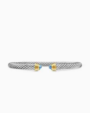 David Yurman Cable Bracelet In Sterling Silver And 14k Yellow Gold With - Blue Topaz