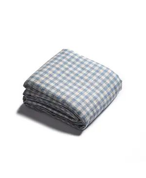 PIGLET IN BED Gingham Linen Duvet Cover - Warm Blue Gingham