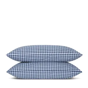 PIGLET IN BED Small Gingham Check Pillowcase Pair - Indigo