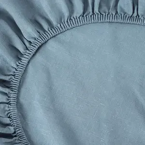 PIGLET IN BED Linen Fitted Sheet, King - Dusk Blue