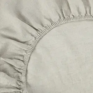 PIGLET IN BED Plain Linen Fitted Sheet, Twin Oatmeal