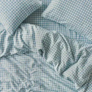PIGLET IN BED Gingham Linen Duvet Cover - Warm Blue Gingham