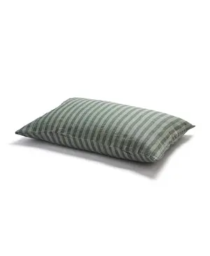 PIGLET IN BED Pembroke Stripe Linen Pillowcase Pair - Pine Green