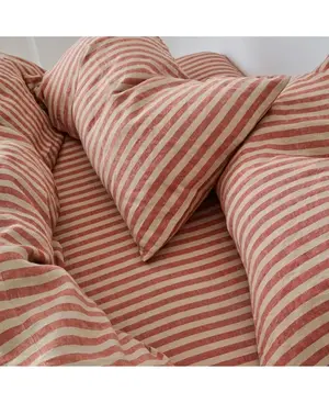 PIGLET IN BED Pembroke Stripe Linen Pillowcase Pair - Sandstone Red