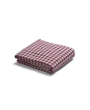 PIGLET IN BED Gingham Linen Flat Sheet - Berry Gingham