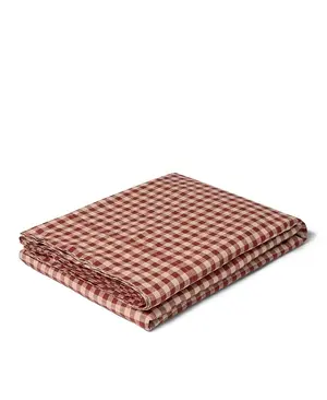 PIGLET IN BED Gingham Linen Flat Sheet - Rhubarb/oatmeal
