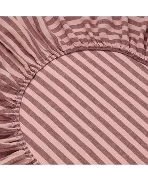 PIGLET IN BED Pembroke Stripe Linen Fitted Sheet - Rhubarb/rose