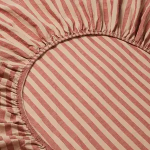 PIGLET IN BED Pembroke Stripe Linen Fitted Sheet - Sandstone Red